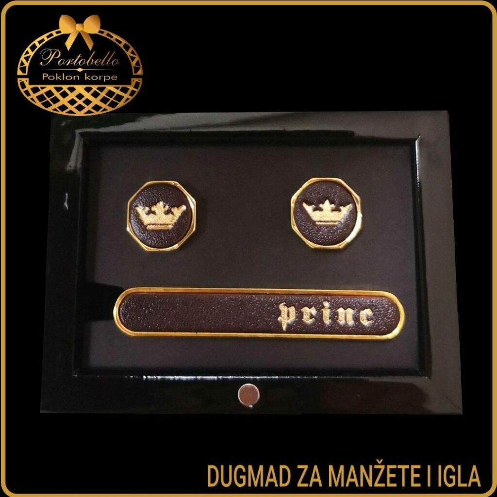 Set dugmad za manžetne i igla - Poklon korpe Beograd Portobello